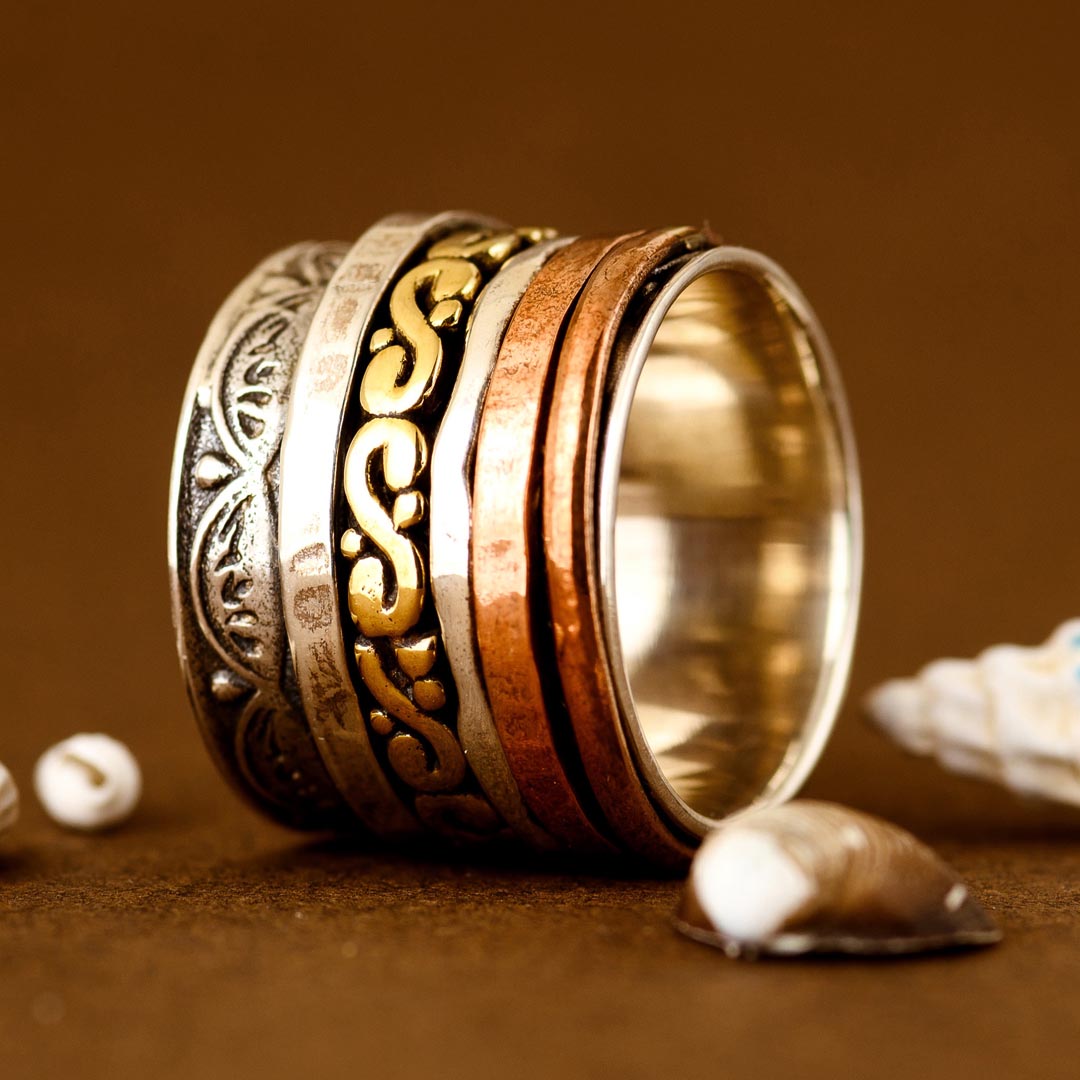 Tricolor Wide Fidget Ring – Boho Magic Jewelry