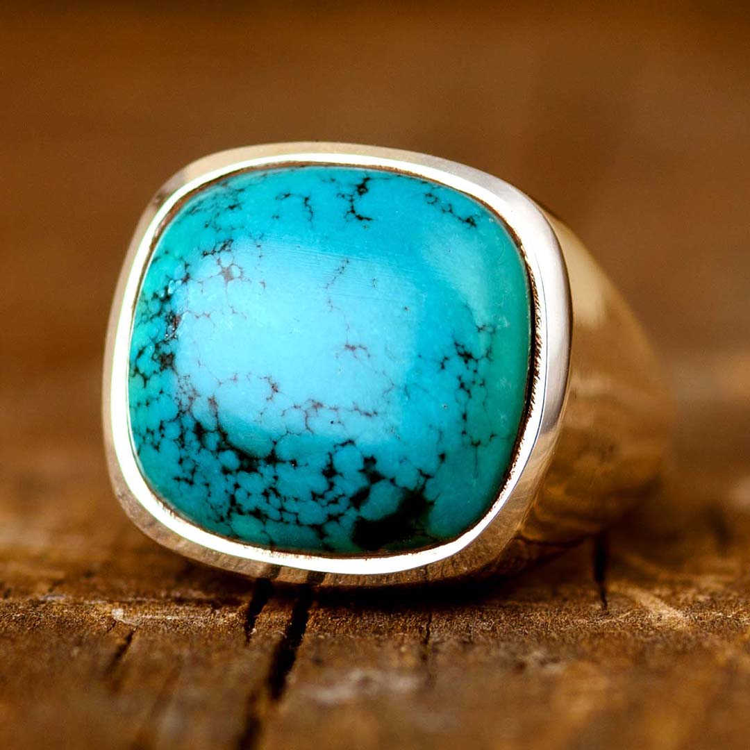 Square Turquoise Signet Ring for Men Sterling Silver – Boho Magic Jewelry