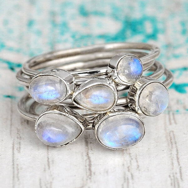 Sterling Silver Stacking Moonstone Ring – Boho Magic Jewelry