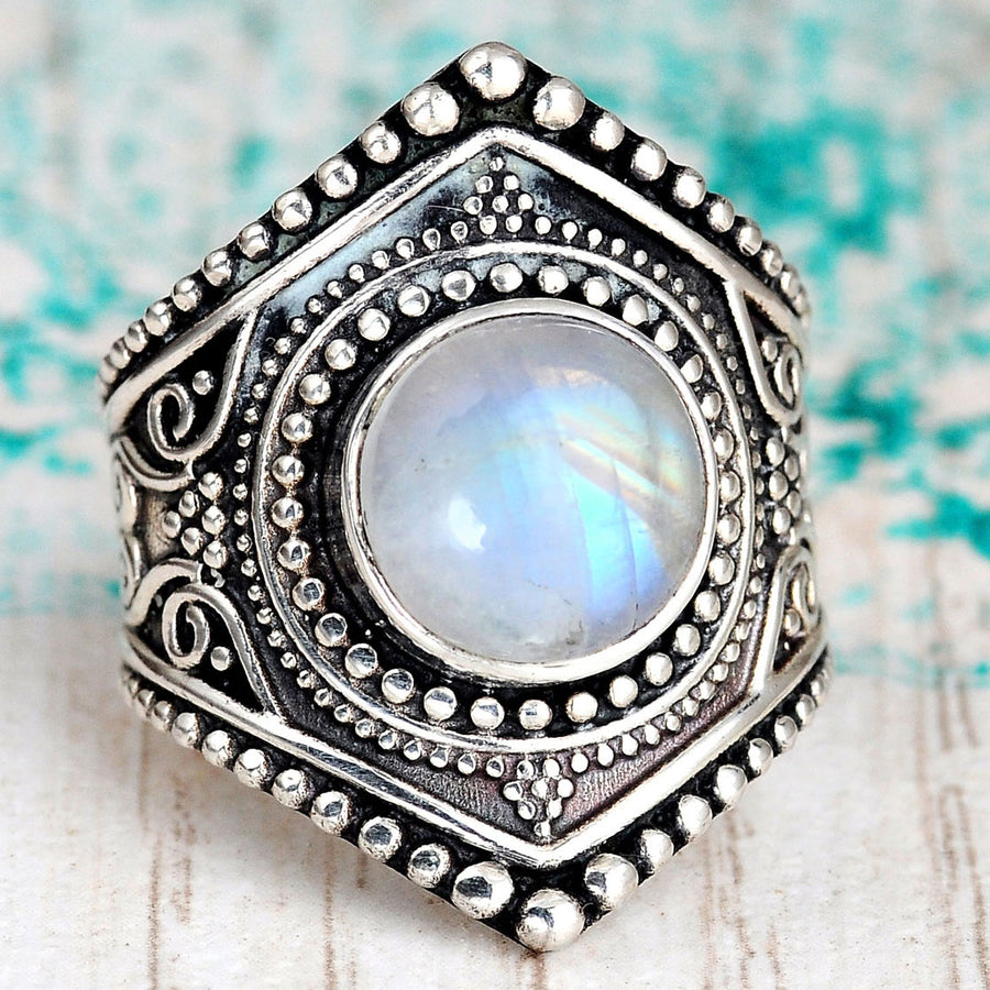 Sterling Silver Boho Ring with Moonstone – Boho Magic Jewelry