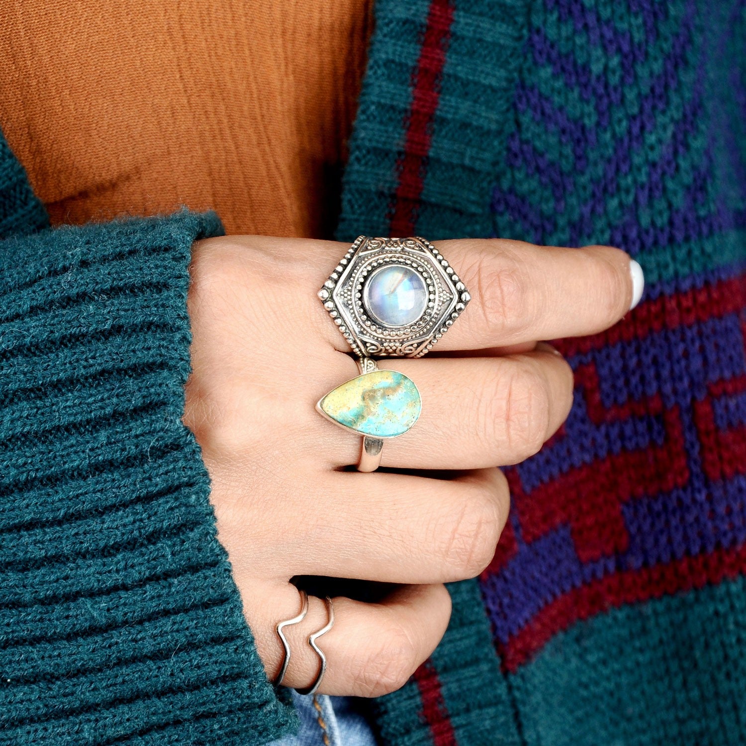 Sterling Silver Boho Ring with Moonstone – Boho Magic Jewelry